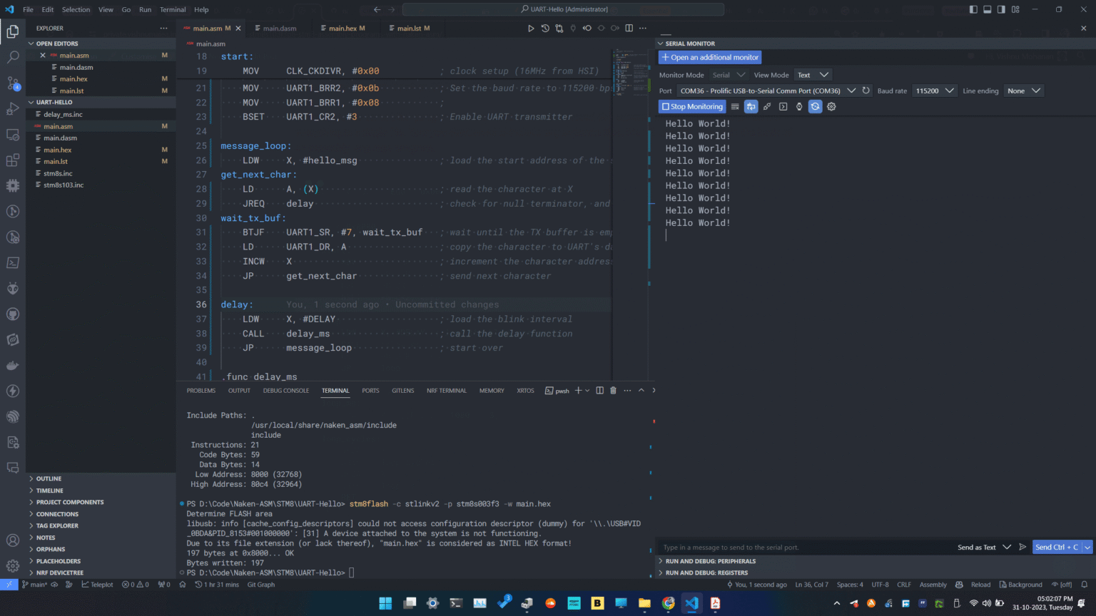 Hello World with Serial UART : Learn Microcontroller with STM8S ...